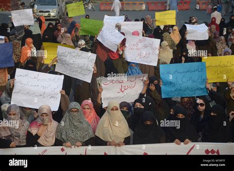 Pakistani Female Students Of Jamia Naeemia Hold A Protest Rally Outside