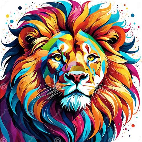 Vibrant Multicolored Lion Portrait Vector Illustration Against White