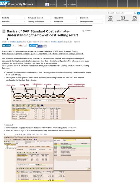 Basics Of Sap Standard Cost Estimate Understan 1 Scn Pdf