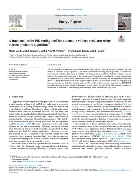 Pdf A Fractional Order Pid Tuning Tool For Automatic Voltage Regulator Using Marine Predators