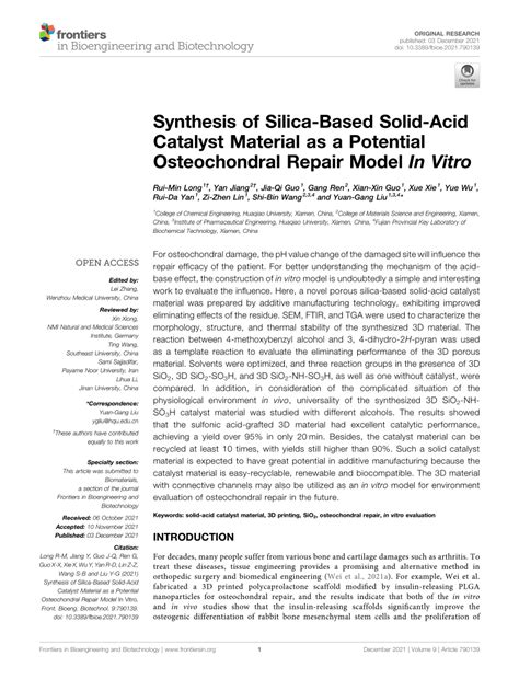 Pdf Synthesis Of Silica Based Solid Acid Catalyst Material As A Potential Osteochondral Repair