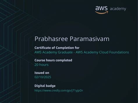 Awscertification Cloudcomputing Aws Cloudfoundations Techlearning Prabhasree Paramasivam