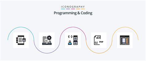 Programming And Coding Line Filled Flat 5 Icon Pack Including