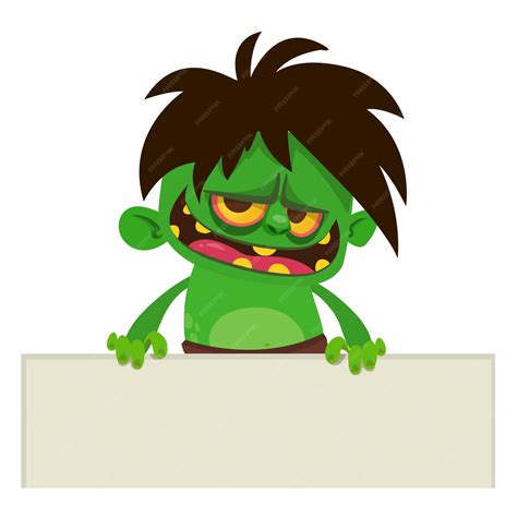 Premium Vector Cartoon Zombie Holding Blank Paper Banner For Text
