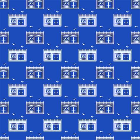 Premium Vector Shipping Container Small House Vector Blue Linear Seamless Pattern
