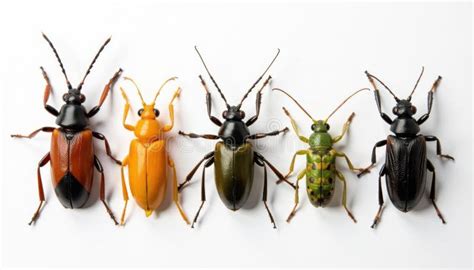 Several Diverse Insects On Plain White Backdrop Studio Shot High
