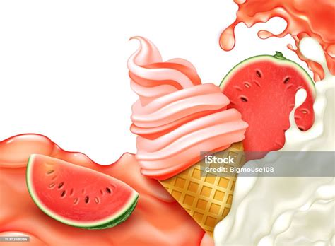 현실적인 상세한 3d 달콤한 수박 아이스크림 개념 벡터 3차원 형태에 대한 스톡 벡터 아트 및 기타 이미지 3차원 형태 개념 개념 기호 Istock