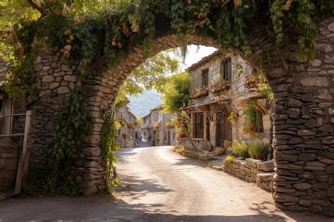 Rustic Stone Archway In A Historic Village Stock Illustration Illustration Of Entrance
