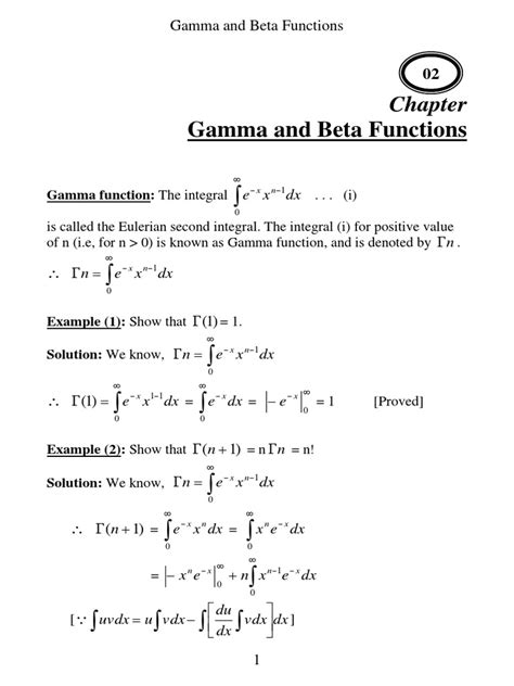 Gamma And Beta Functions Pdf Complex Analysis Integral