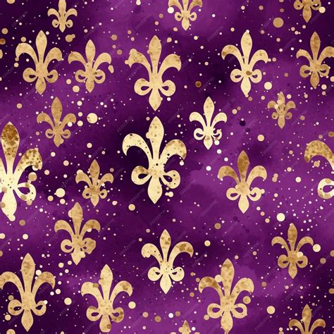 Premium Ai Image Purple And Gold Fleur De Lis Fabric With Dots