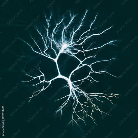 Neural network - images of neural cells. Synapse on a black background. View of interconnected ...