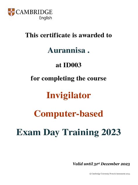 Invigilator Exam Certificate Pdf