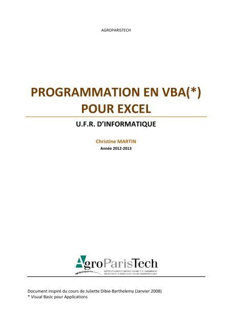 Macro Vba Avec Excel Agroparistech