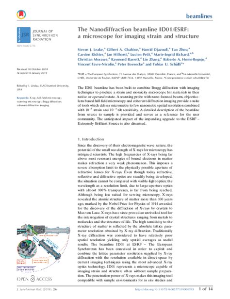 Pdf The Nanodiffraction Beamline Id01esrf A Microscope For Imaging Strain And Structure