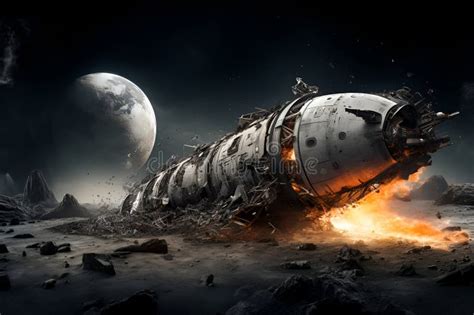 Spaceship Or Satellite Crash On Moon Or Uninhabited Planet Failed