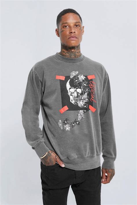 Oversized Overdye Graphic Sweatshirt Boohoo