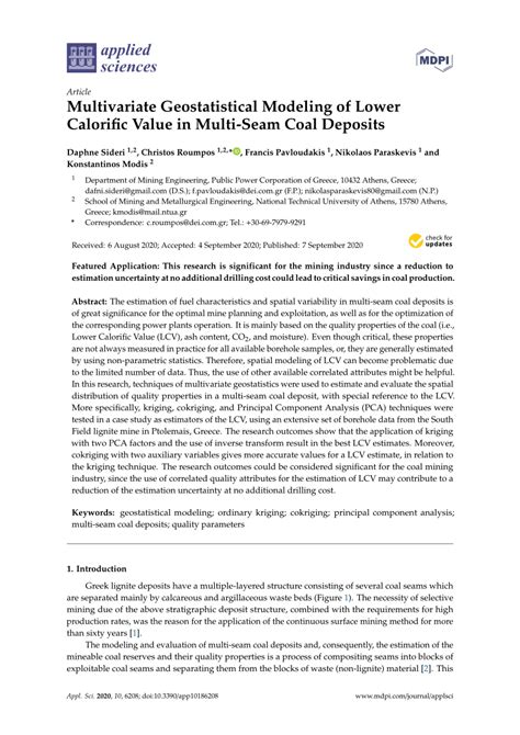 Pdf Multivariate Geostatistical Modeling Of Lower Calorific Value In Multi Seam Coal Deposits