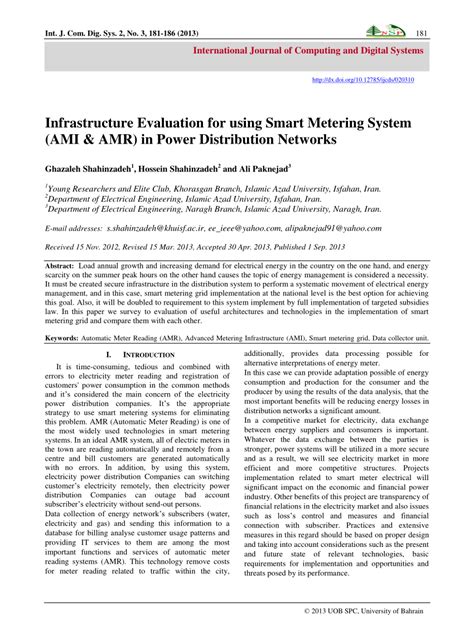 Pdf Infrastructure Evaluation For Using Smart Metering System Ami