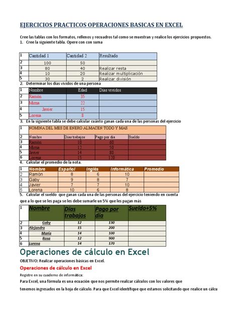Ejercicios Excel Pdf Microsoft Excel Matemáticas