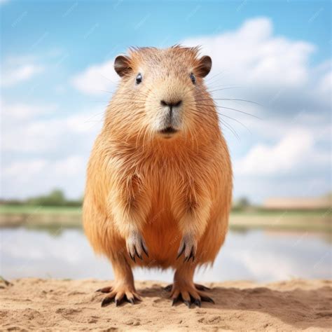 Premium Photo Close Up Of Capybara Against Green Background Sitting