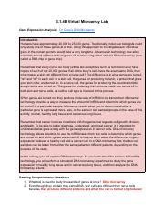 Copy Of B Virtual Microarray Lab Pdf B Virtual Microarray Lab Gene Expression