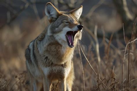 Coyote Howling Mouth Wide Open Near The Camera Stock Image Image Of