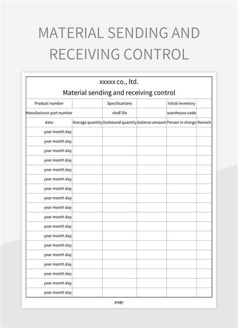 Material Sending And Receiving Control Excel Template And Google Sheets