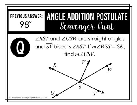 Angle Addition Postulate Scavenger Hunt All Things Algebra®