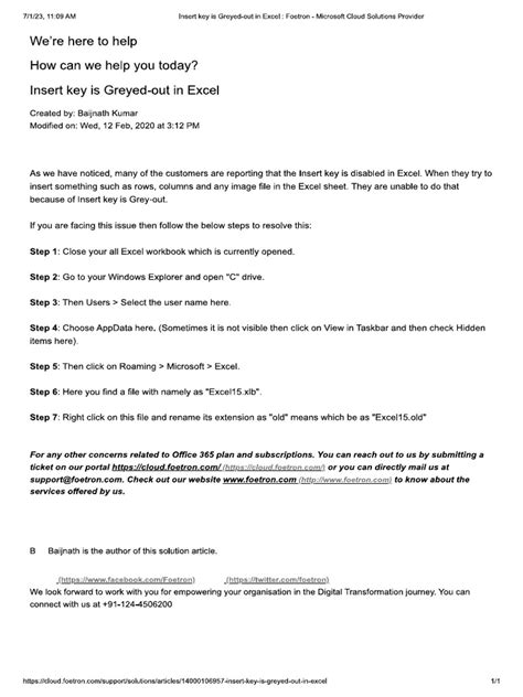 Excel Insert Key Is Greyed Out Fix Vvn Pdf