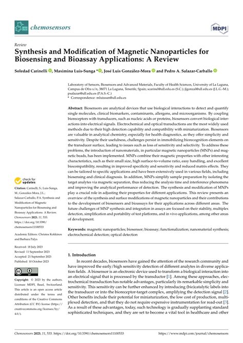 Pdf Synthesis And Modification Of Magnetic Nanoparticles For Biosensing And Bioassay