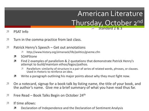 American Literature Thursday October 2nd Ppt Download