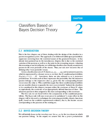 Chapter 2 Classifiers Based On Bayes Decision Theo 2009 Pattern Recognitio Chapter 2