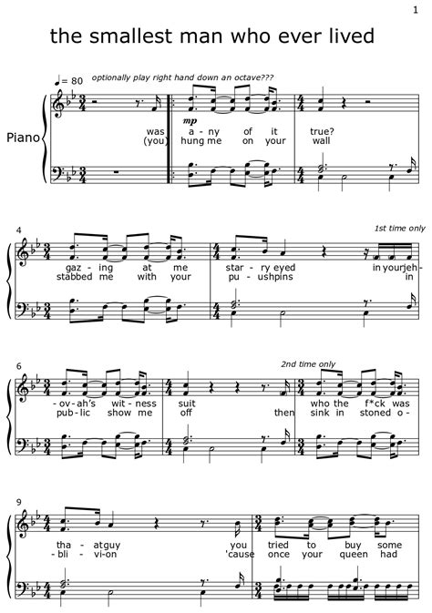 The Smallest Man Who Ever Lived Sheet Music For Piano