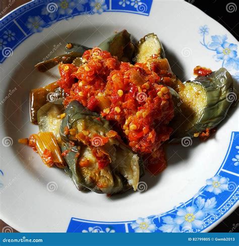 Indonesian Padang Food Terong Balado Or Eggplant With Chilli Stock