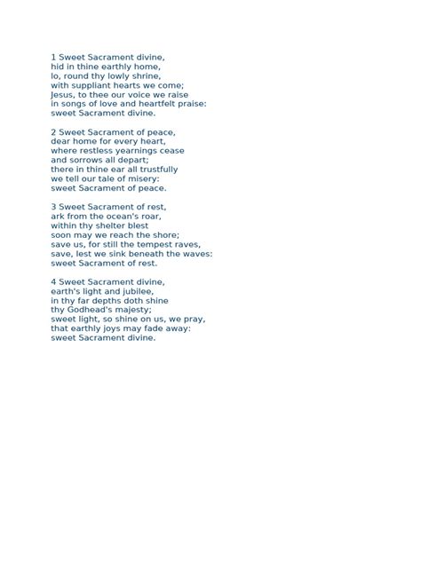 Sweet Sacrament Divine Hymn Lyrics Pdf