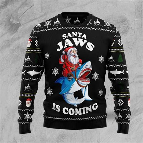 Santa Jaws Christmas Wool Sweater Robinplacefabrics