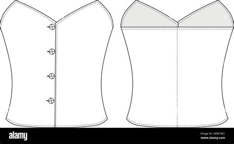 Strapless Sweetheart Neck Buttoned Sleeveless Blouse Top Template