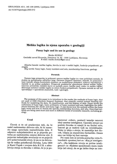 Pdf Fuzzy Logic And Its Use In Geology