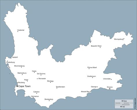 Kaapstad Leë Kaart Blank Kaart Van Kaapstad Wes Kaap Suid Afrika