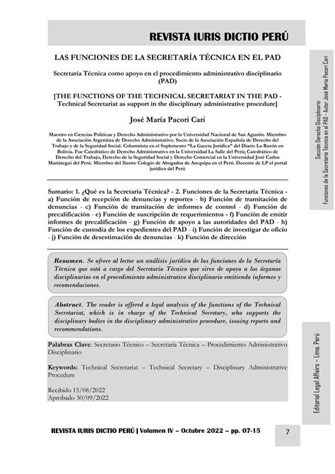 LAS FUNCIONES DE LA SECRETARÍA TÉCNICA EN EL PAD by