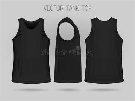 Men`s Black Tank Top Template In Three Dimensions Front Side And Back