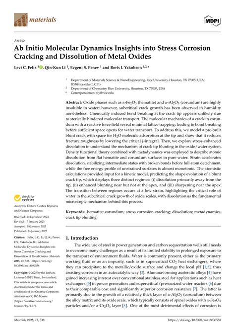 Pdf Ab Initio Molecular Dynamics Insights Into Stress Corrosion Cracking And Dissolution Of