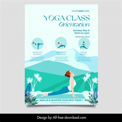 Yoga Class Flyer Template Flat Classical Cartoon Vectors Images Graphic