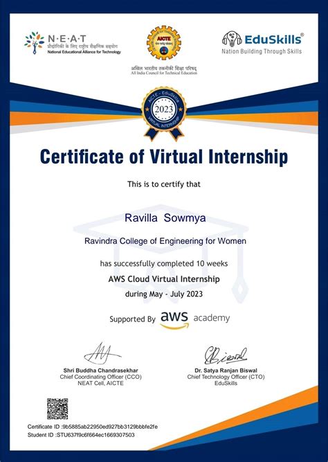 Sowmya Ravilla On Linkedin Internship Eduskills Connections Aws