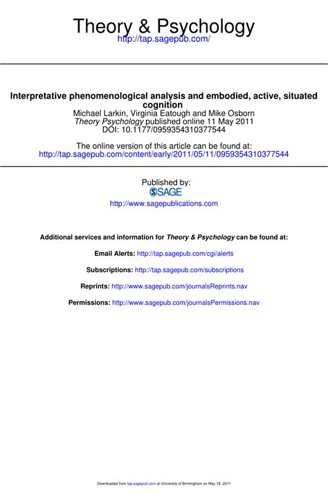 Pdf Interpretative Phenomenological Analysis And Embodied Active
