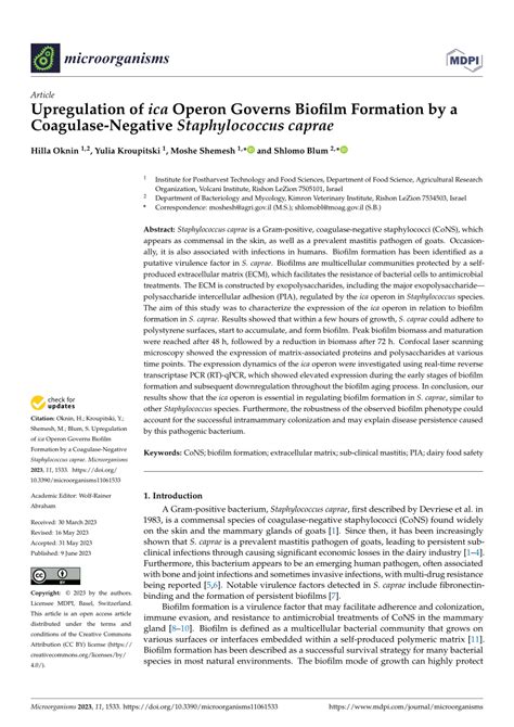 Pdf Upregulation Of Ica Operon Governs Biofilm Formation By A Coagulase Negative