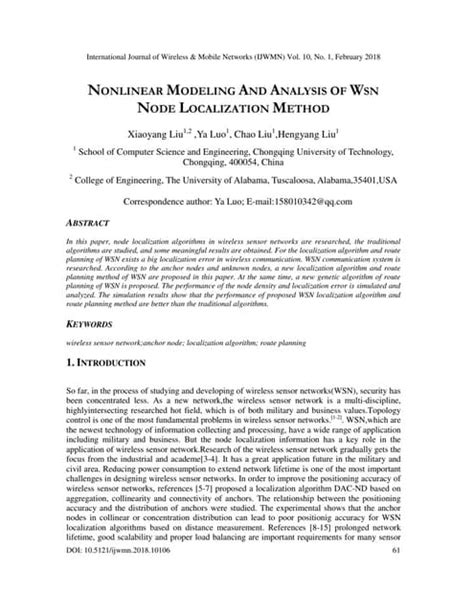 Nonlinear Modeling And Analysis Of Wsn Node Localization Method Pdf