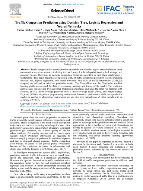 Pdf Traffic Congestion Prediction Using Decision Tree Logistic