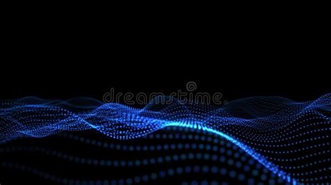 Abstract Blue Digital Wave Particle Dots Flowing On Dark Background Technology Concept Stock