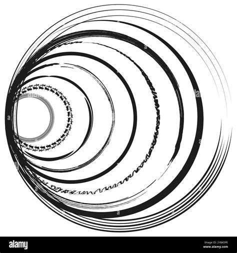 Abstract Concentric Circles Rotating Radial Lines Geometric Black And
